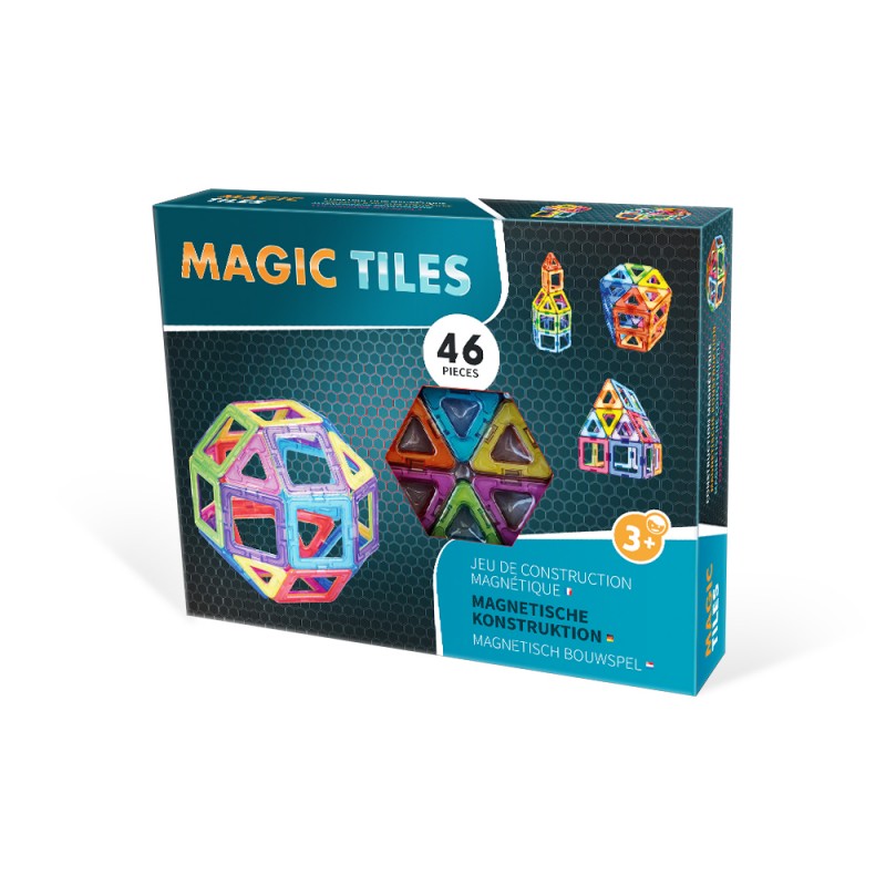 Coffret jeu éducatif et de construction 46 pièces magnétiques MAGIC TILES